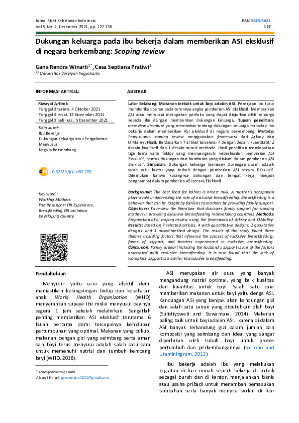 (PDF) Dukungan keluarga pada ibu bekerja dalam memberikan ASI eksklusif di negara berkembang ...
