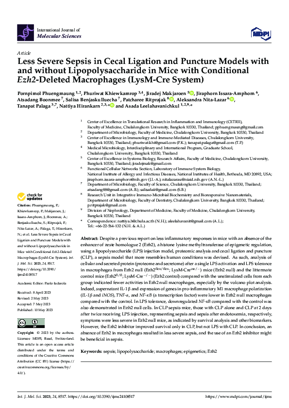 (PDF) Less Severe Sepsis in Cecal Ligation and Puncture Models with and ...
