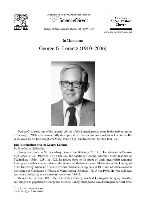 (PDF) George G. Lorentz (1910–2006)
