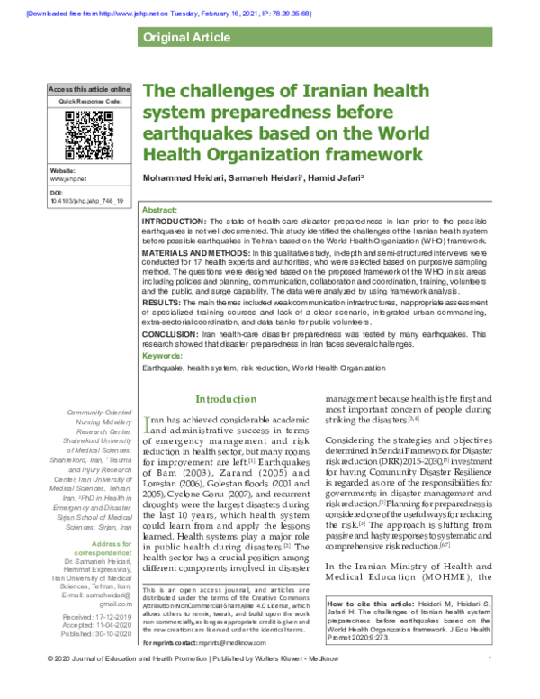 (PDF) The challenges of Iranian health system preparedness before ...