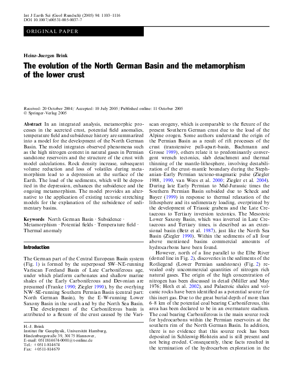 (PDF) The evolution of the North German Basin and the metamorphism of ...