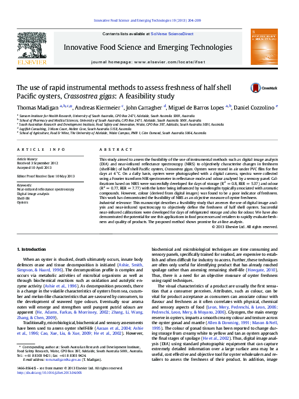 (PDF) The use of rapid instrumental methods to assess freshness of half ...