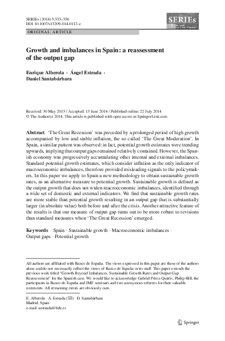 (PDF) Growth and imbalances in Spain: a reassessment of the output gap ...