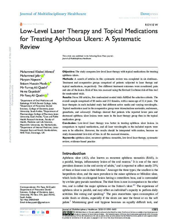 (PDF) Low-Level Laser Therapy and Topical Medications for Treating ...