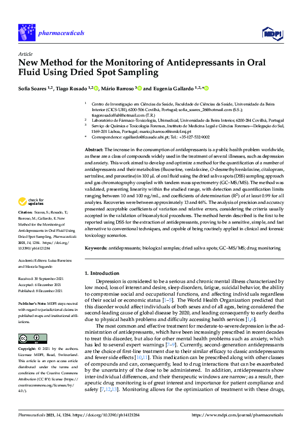 (PDF) New Method for the Monitoring of Antidepressants in Oral Fluid ...