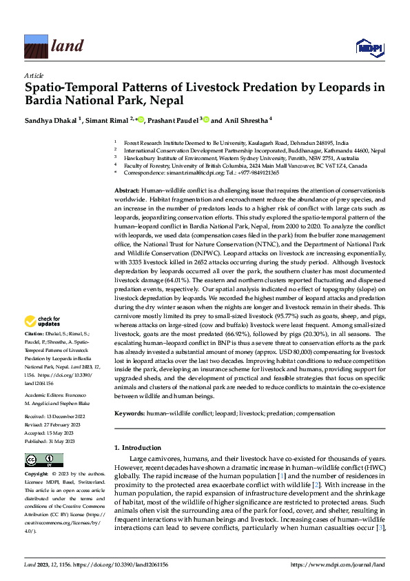(PDF) Spatio-Temporal Patterns of Livestock Predation by Leopards in Bardia National Park, Nepal