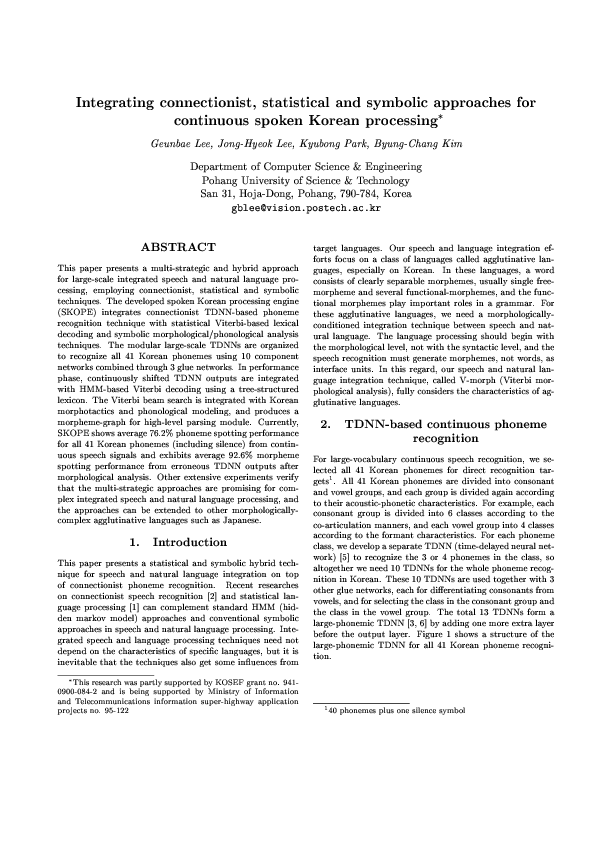(PDF) Integrating connectionist, statistical and symbolic approaches for continuous spoken ...