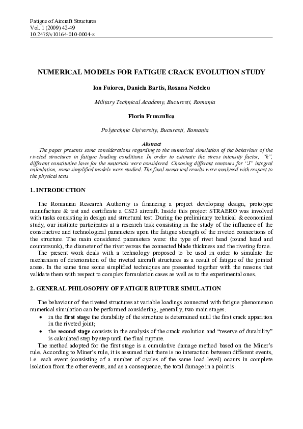 (PDF) Numerical Models for Fatigue Crack Evolution Study
