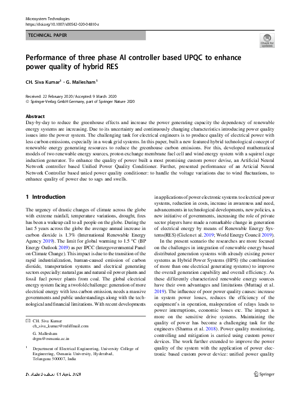 (PDF) Performance of three phase AI controller based UPQC to enhance ...