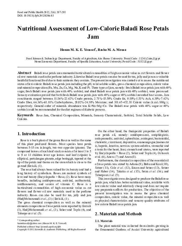(PDF) Nutritional Assessment of Low-Calorie Baladi Rose Petals Jam