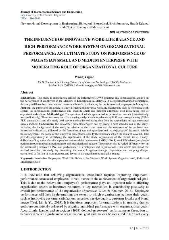 (PDF) THE INFLUENCE OF INNOVATIVE WORK LIFE BALANCE AND HIGH ...