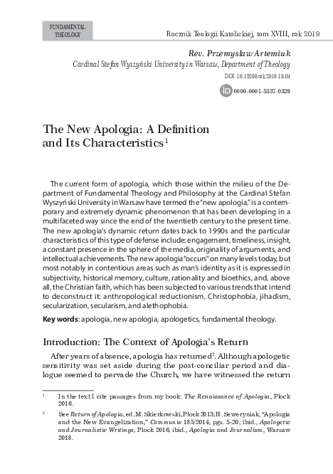 (PDF) The New Apologia: A Definition and Its Characteristics