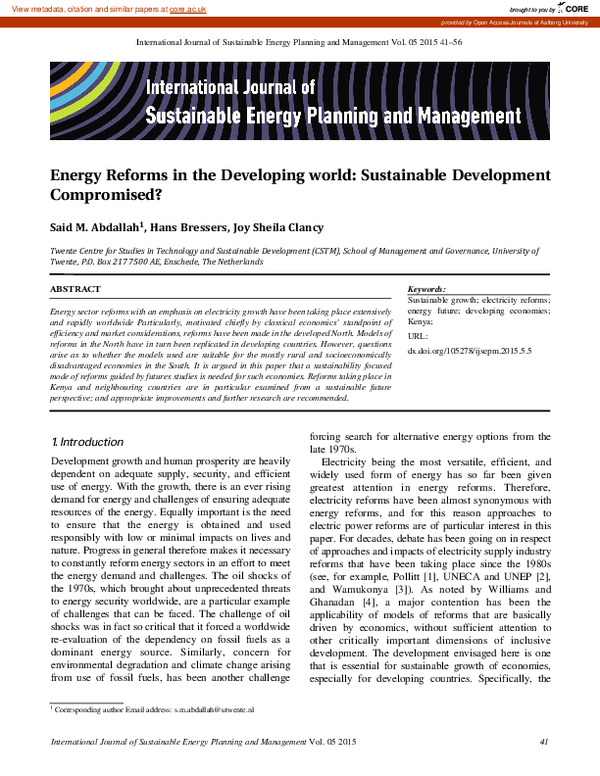 (PDF) Energy Reforms in The Developing World: Sustainable Development ...