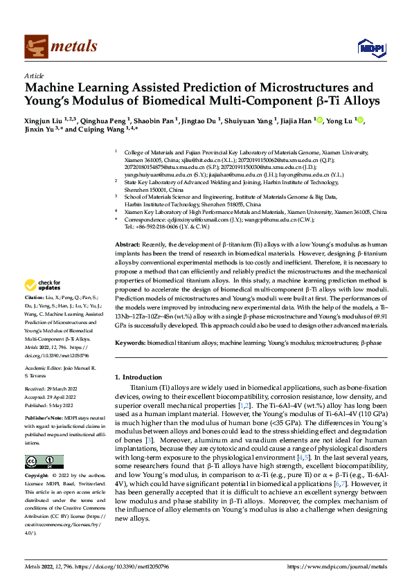 (PDF) Machine Learning Assisted Prediction of Microstructures and Young’s Modulus of Biomedical ...