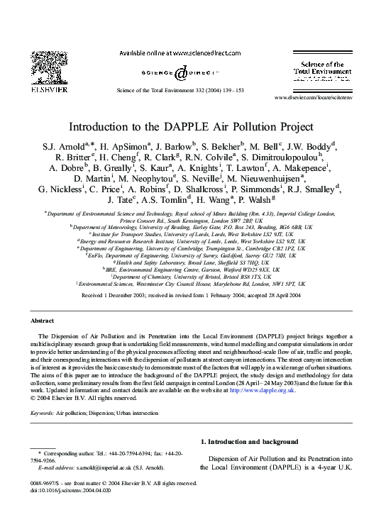 (PDF) Introduction to the DAPPLE Air Pollution Project