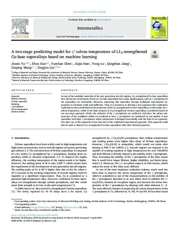 (PDF) A two-stage predicting model for γ′ solvus temperature of L12 ...