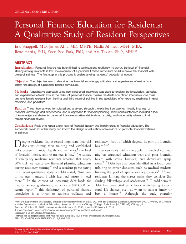 (PDF) Personal Finance Education for Residents: A Qualitative Study of ...