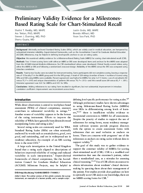 (PDF) Preliminary Validity Evidence for a Milestones-Based Rating Scale ...