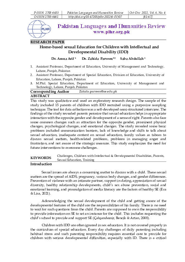 (PDF) Home-based sexual Education for Children with Intellectual and Developmental Disability (IDD)