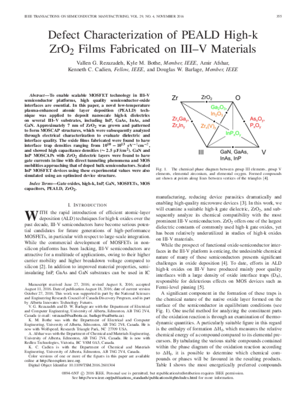 (PDF) Defect Characterization of PEALD High-k ZrO2Films Fabricated on III–V Materials