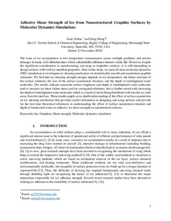 (PDF) Adhesive Shear Strength of Ice from Nanostructured Graphite ...