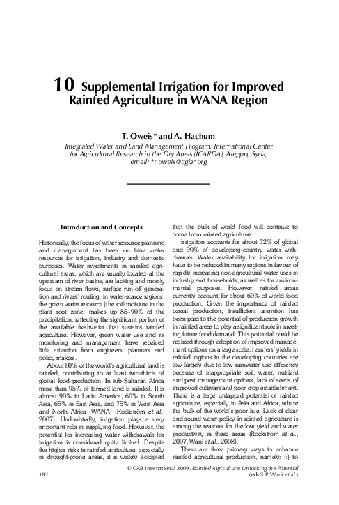 (PDF) Supplemental irrigation for improved rainfed agriculture in WANA ...