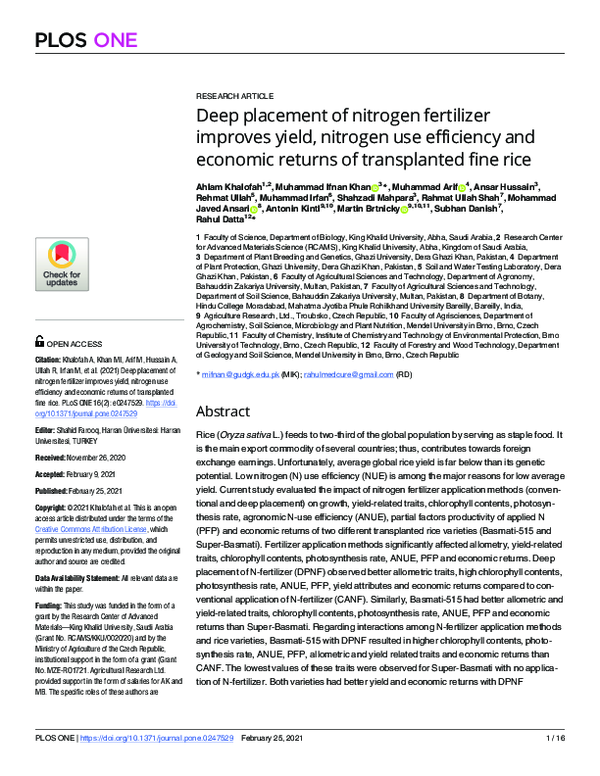 (PDF) Deep placement of nitrogen fertilizer improves yield, nitrogen use efficiency and economic ...