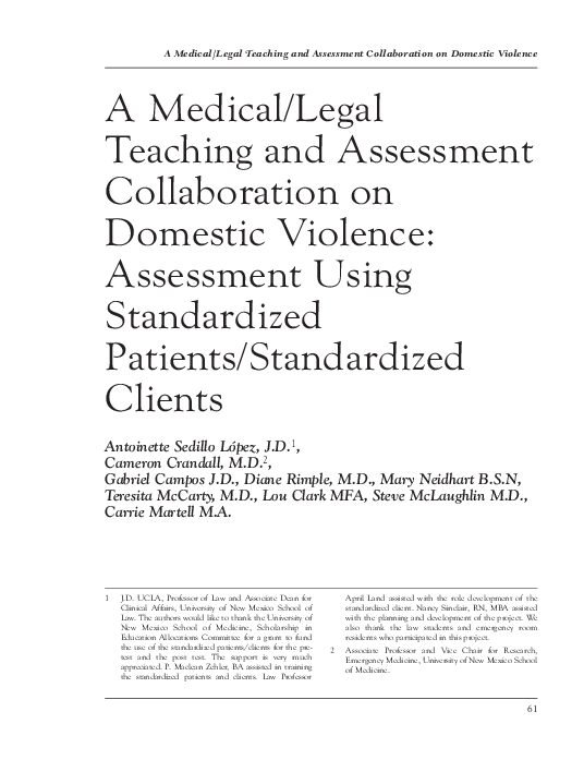 (PDF) A Medical/Legal Teaching and Assessment Collaboration on Domestic ...