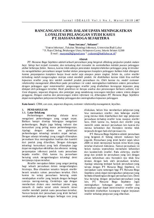 (PDF) Rancangan E-CRM: Dalam Upaya Meningkatkan Loyalitas Pelanggan Studi Kasus Pt. Hassana Boga ...