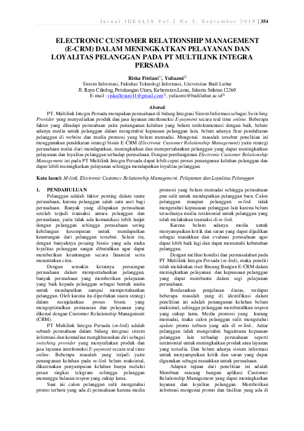 (PDF) Electronic Customer Relationship Management (E-CRM) Dalam Meningkatkan Pelayanan Dan ...