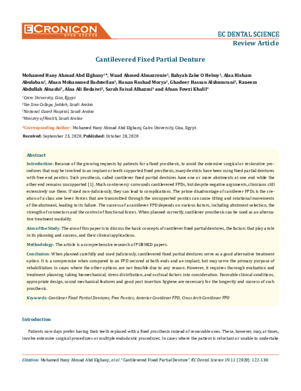 (PDF) Cantilevered Fixed Partial Denture