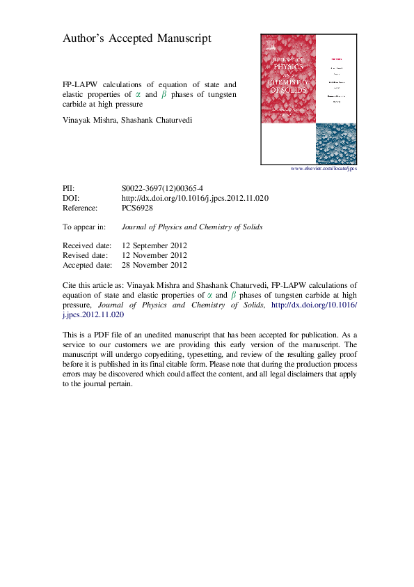 (PDF) FP-LAPW calculations of equation of state and elastic properties ...