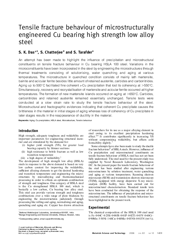 (PDF) Tensile fracture behaviour of microstructurally engineered Cu bearing high strength low ...