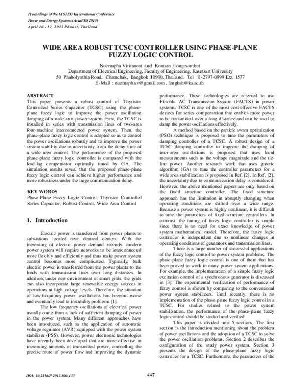 (PDF) Wide Area Robust TCSC Controller using Phase-Plane Fuzzy Logic Control | Komsan ...
