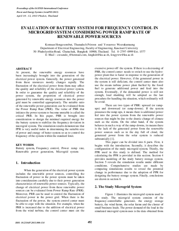 (PDF) Evaluation of Battery System for Frequency Control in Microgrid System Considering Power ...