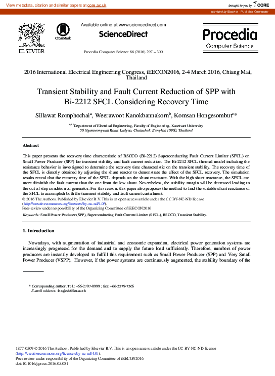 (PDF) Transient Stability and Fault Current Reduction of SPP with Bi-2212 SFCL Considering ...