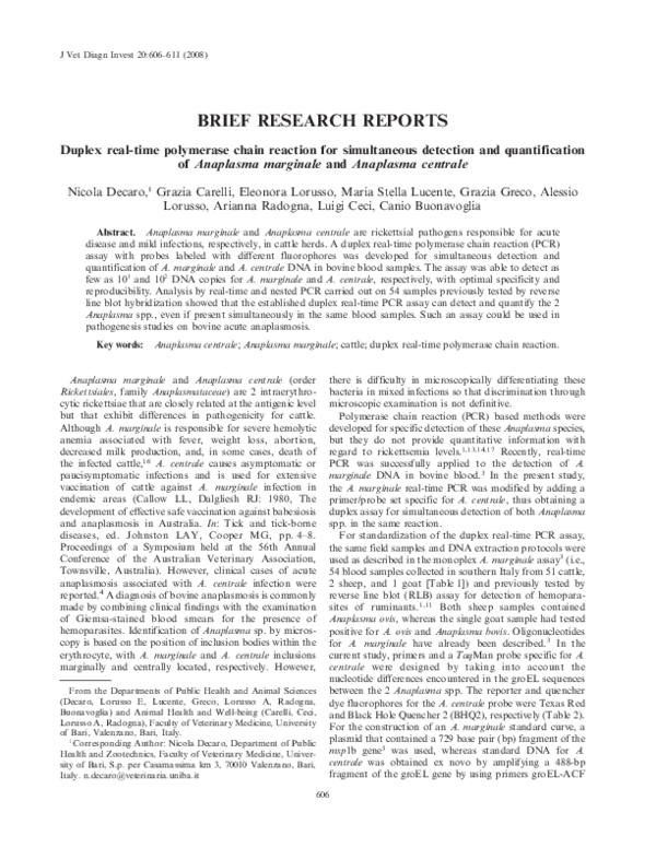 (PDF) Duplex Real-Time Polymerase Chain Reaction for Simultaneous Detection and Quantification ...