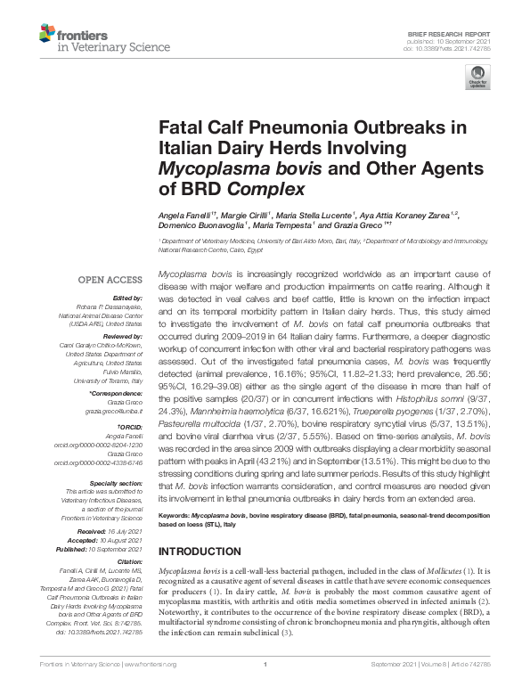 (PDF) Fatal Calf Pneumonia Outbreaks in Italian Dairy Herds Involving ...
