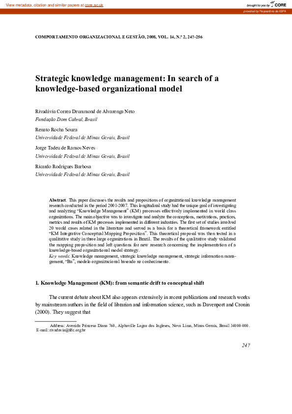 (PDF) Strategic knowledge management: In search of a knowledge-based organizational model