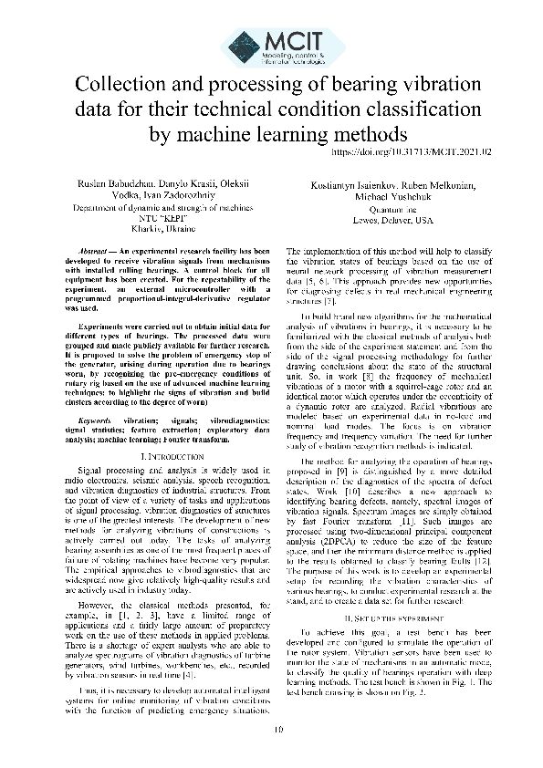 (PDF) Collection and processing of bearing vibration data for their technical condition ...
