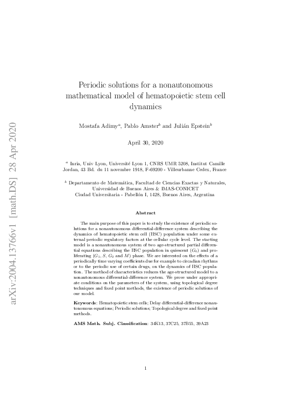 (PDF) Periodic solutions for a nonautonomous mathematical model of hematopoietic stem cell ...