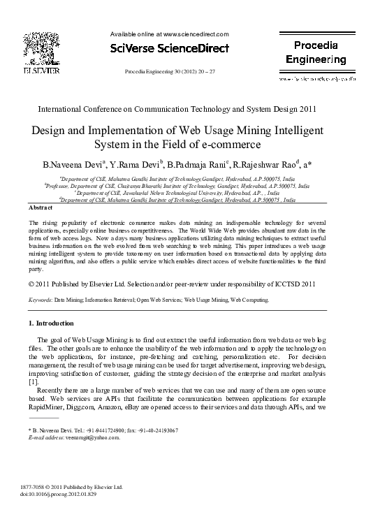 (PDF) Design and Implementation of Web Usage Mining Intelligent System in the Field of e-commerce
