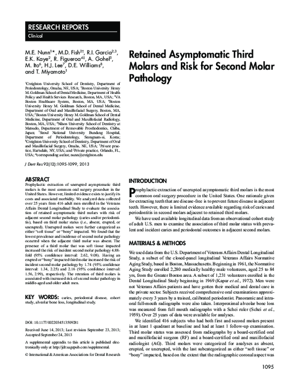 (PDF) Retained Asymptomatic Third Molars and Risk for Second Molar ...