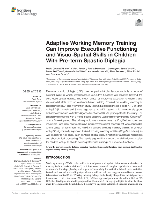 (PDF) Adaptive Working Memory Training Can Improve Executive Functioning and Visuo-Spatial ...