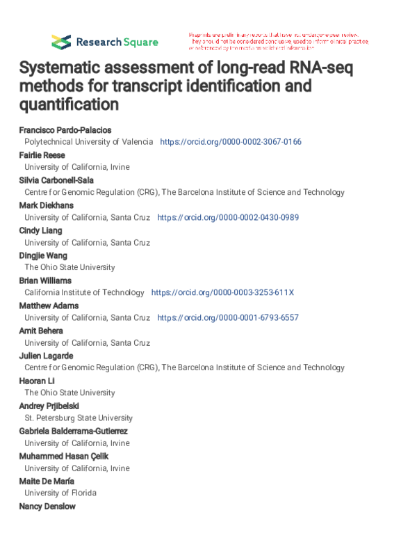 (PDF) Systematic assessment of long-read RNA-seq methods for transcript identification and ...