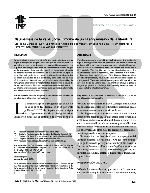 (PDF) Neumatosis de la vena porta. Informe de un caso y revisión de la ...