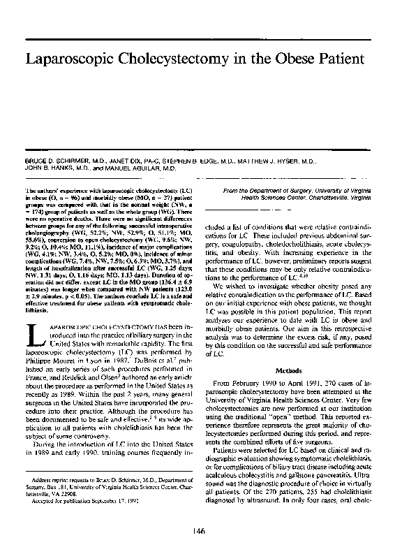 (PDF) Laparoscopic Cholecystectomy in the Obese Patient