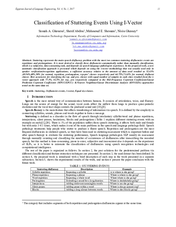 (PDF) Classification of Stuttering Events Using I-Vector (PDF) Classification of Stuttering Events Using I-Vector