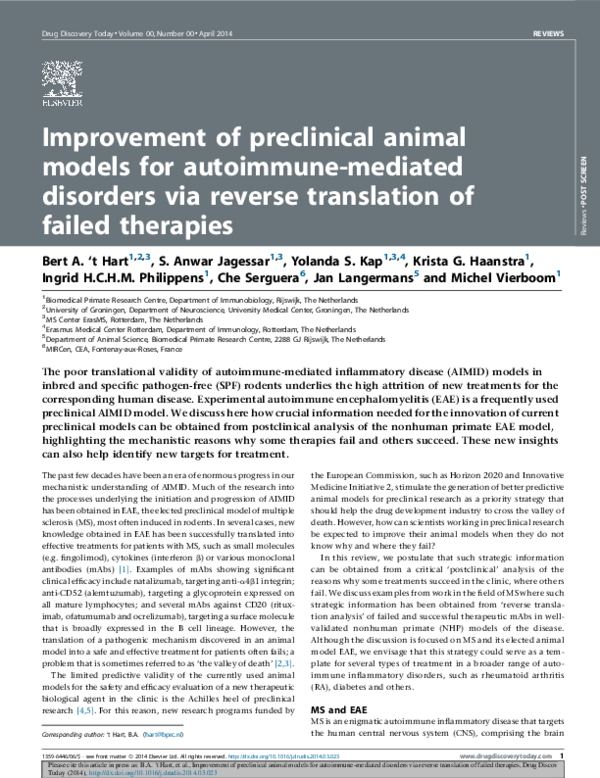(PDF) Improvement of preclinical animal models for autoimmune-mediated ...