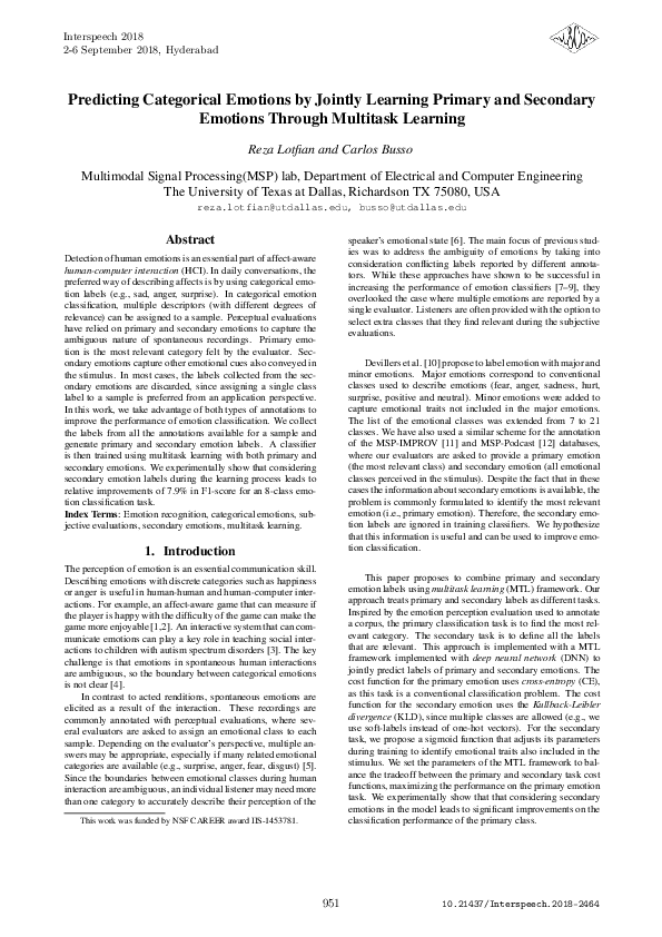 (PDF) Predicting Categorical Emotions by Jointly Learning Primary and Secondary Emotions through ...